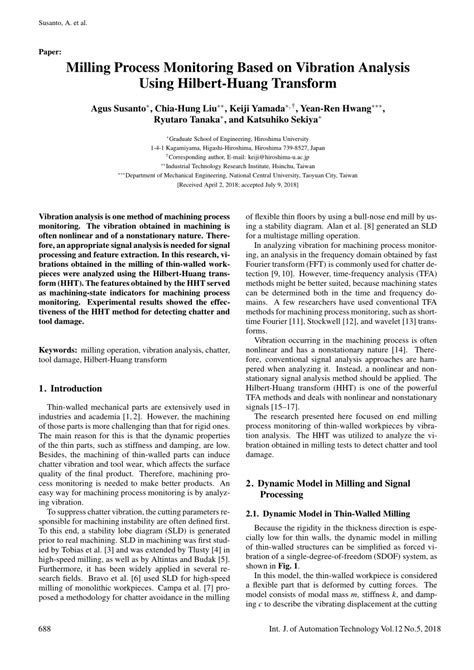 Pdf Milling Process Monitoring Based On Vibration Analysis Using Hilbert Huang Transform