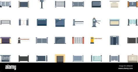 Automatic Gate Icons Set Flat Vector Electric Door Garage Rolling Isolated Stock Vector Image