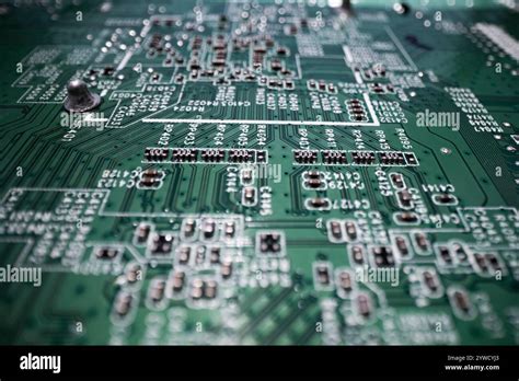 Motherboard With Electrons Circuit Board With Electrons Electronic Circuit Board Close Up