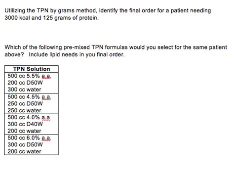Solved Utilizing The TPN By Grams Method Identify The Final Chegg Com
