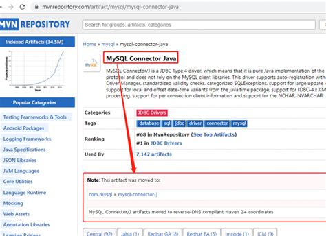 the artifact mysqlmysql connector javajar8 0 33 has been relocated to