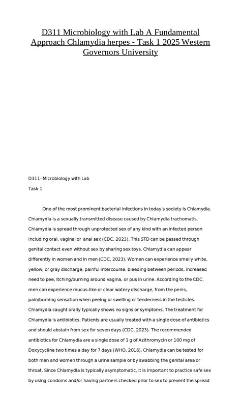 D311 Microbiology With Lab A Fundamental Approach Chlamydia Herpes Task 1 2025 Western G