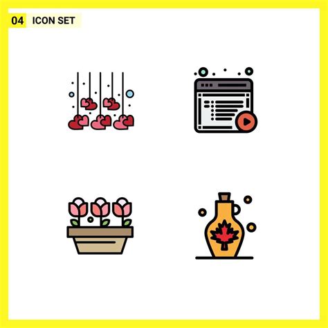 Filledline Flat Color Pack Of 4 Universal Symbols Of Decoration Growth Wedding Documents Spring