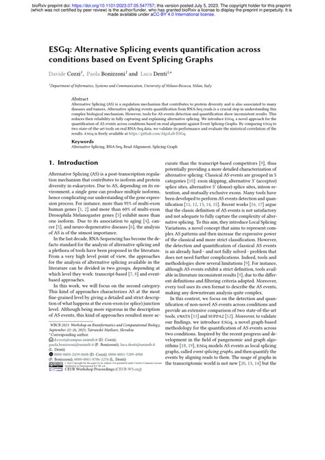 PDF ESGq Alternative Splicing Events Quantification Across