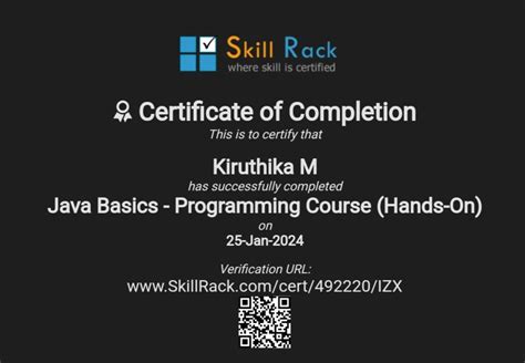 Completed Java Basics Course By Skillrack Kiruthika Mahalingam Posted