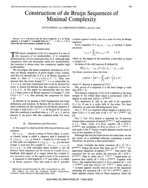 pdf construction of de bruijn sequences of minimal complexity