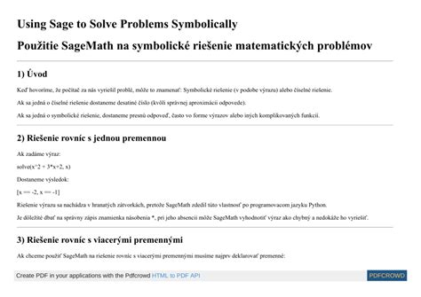 Pdf Using Sage To Solve Problems Symbolically Použitie Sagemath Na