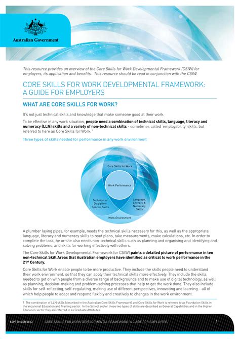 Core Skills For Work Developmental Framework A Guide For Employers