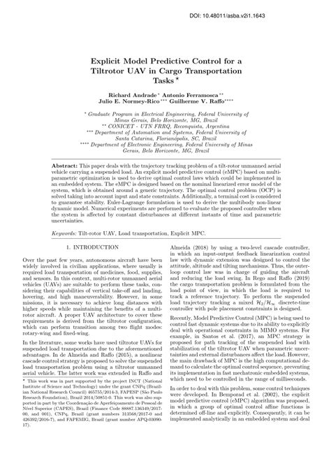 Pdf Explicit Model Predictive Control For A Tiltrotor Uav In Cargo Transportation Tasks