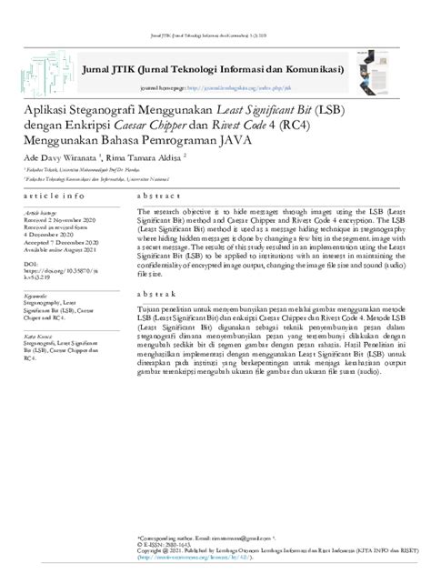 Pdf Aplikasi Steganografi Menggunakan Least Significant Bit Lsb
