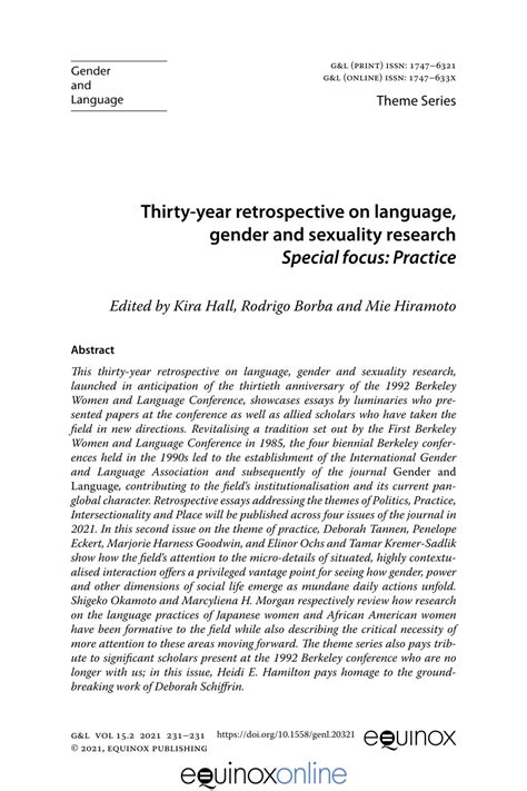 PDF Theme Series Thirty Year Retrospective On Language Gender And Sexuality Research