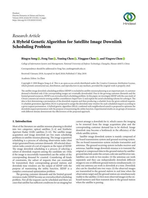 Pdf A Hybrid Genetic Algorithm For Satellite Image Downlink