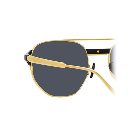 Linda Farrow Nico Square Sunglasses In Yellow Gold And Grey