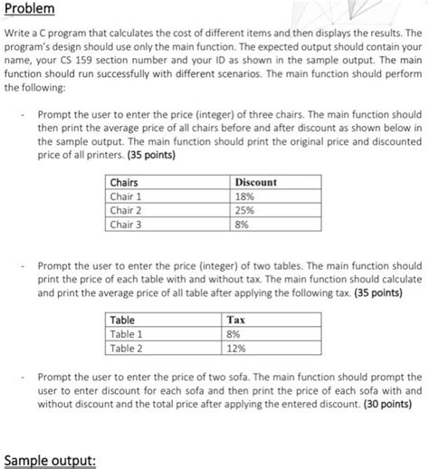 Solved Problem Write A C Program That Calculates The Cost Of Chegg
