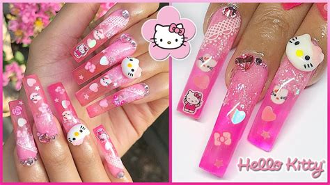 Hello Kitty Acrylic Nails With Bows
