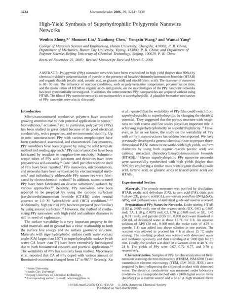 Pdf High Yield Synthesis Of Superhydrophilic Polypyrrole Nanowire Networks Dokumentips