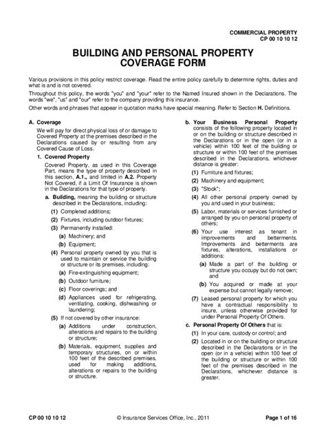 Fillable Online Building And Personal Property Coverage Form Building And Personal Property