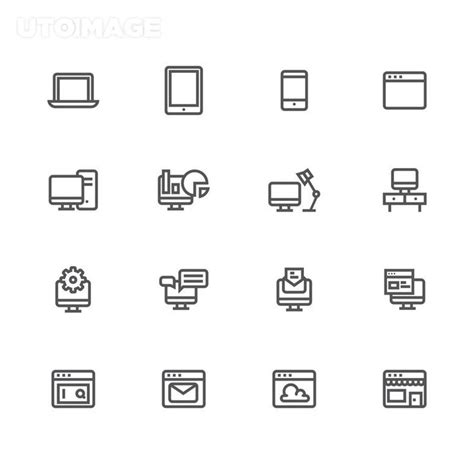 기본 심플 라인 컴퓨터 아이콘 세트 16종 마니보주 아이콘 아이콘 일러스트레이션 라인아이콘 컴퓨터 데스크톱 노트북 웹아이콘 브라우저 화면 그래프 스탠드
