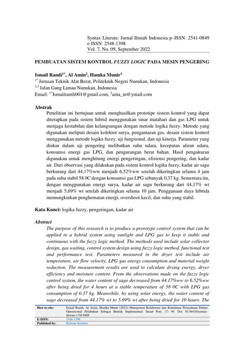 pdf pembuatan sistem kontrol fuzzy logic pada mesin pengering