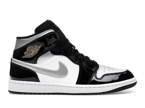 Jordan 1 Mid Se Patent Black White Metallic Silver Metallic Gold Mens