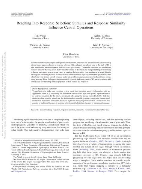pdf reaching into response selection stimulus and response