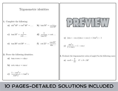 Trigonometric Identities Worksheet With Solutions Teaching Resources