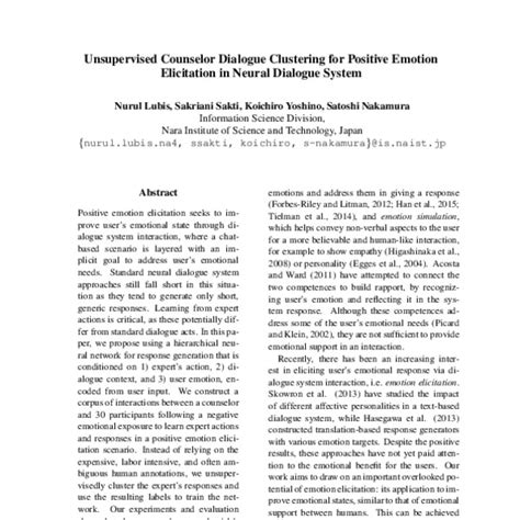 Unsupervised Counselor Dialogue Clustering For Positive Emotion Elicitation In Neural Dialogue