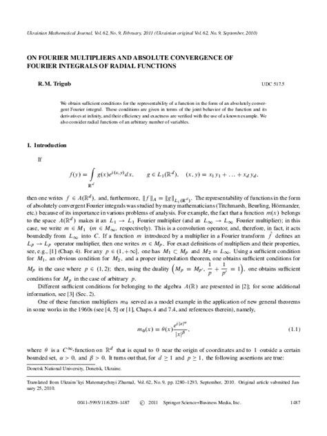 Pdf On Fourier Multipliers And Absolute Convergence Of Fourier