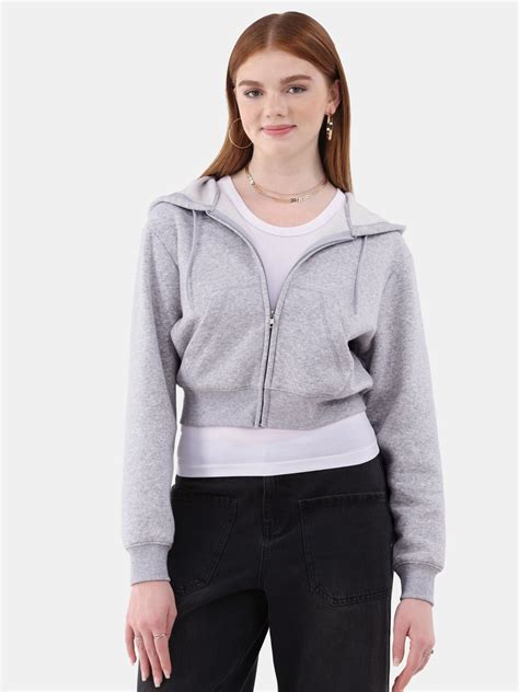 No Boundaries Cropped Fleece Zip Hoodie For Women Comfortable
