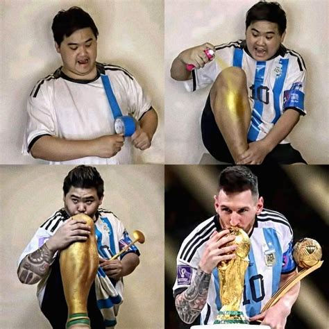 Photo Iconic Moment Of Messi Kissing The World Cup Re Enacted Sports