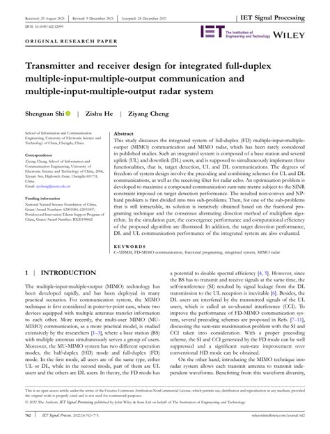 Pdf Transmitter And Receiver Design For Integrated Full‐duplex