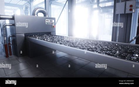 Metallic Nut Process Production Factory Production Line 3d Rendering