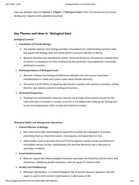 The Second Sex Summary Notes Pdf Pdf Sigmund Freud Psychoanalysis