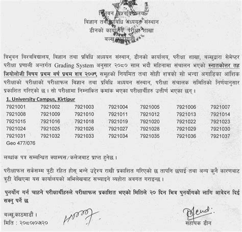 Tribhuvan University Msc Geology I Semester 2079 Exam Result
