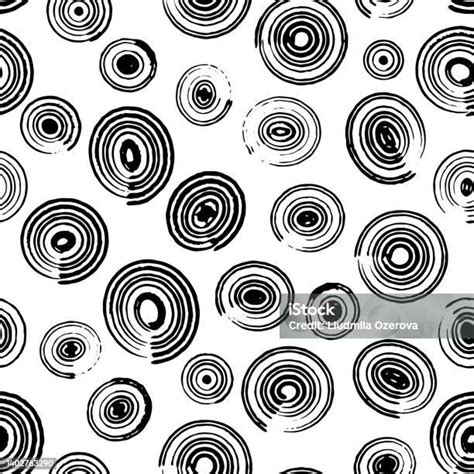 벡터 이음새가 없는 패턴 손으로 그린 둥근 모양 브러시 스트로크로 반복 가능한 텍스처는 다양한 크기를 나타냅니다 예술적 흑백 배경 그리기에 대한 스톡 벡터 아트 및 기타