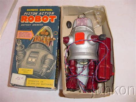 1950s Orig Nomura Piston Action Remote Battery Tin Toy Robot Pug Robby With Box Antique Price