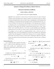 Analyzing Damped Oscillatory Motion In Physics Lab Course Hero
