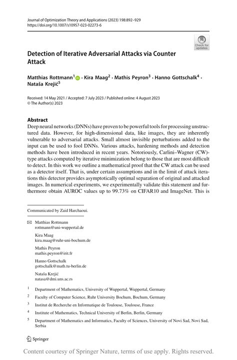 Pdf Detection Of Iterative Adversarial Attacks Via Counter Attack
