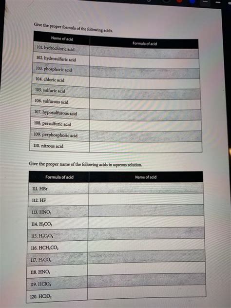 Solved Give The Proper Formula Of The Following Acids Name Chegg
