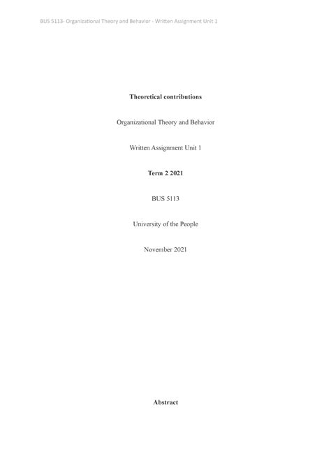 unit 1 bus 5113 organizational theory and behavior written