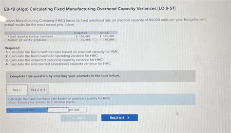 solved e9 19 algo calculating fixed manufacturing overhead
