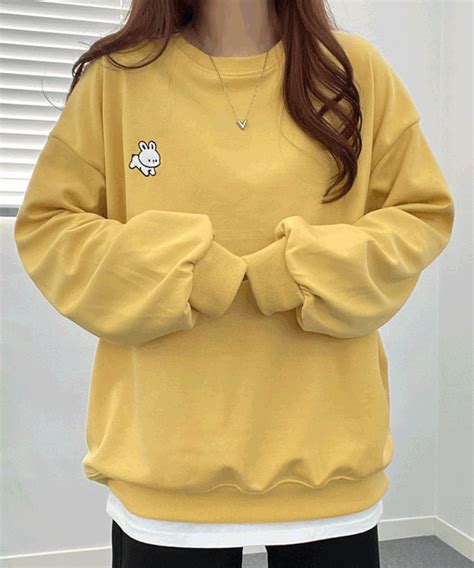 토끼자수 오버핏 맨투맨 래빗자수 캐릭터 에이블리