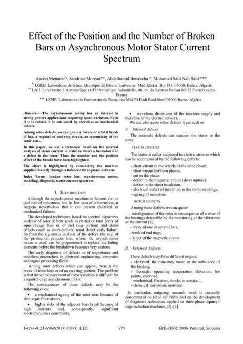 Pdf Effect Of The Position And The Number Of Broken Bars On Asynchronous Motor Stator Current