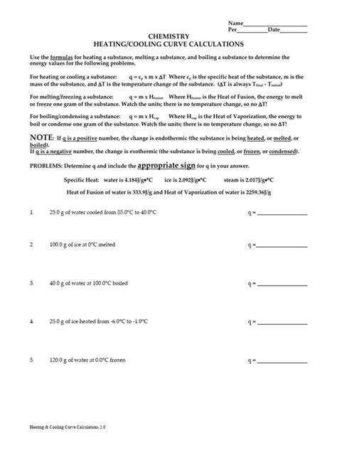 Heating And Cooling Curve Calculations V2 Pdf Calorie Thermodynamic Properties