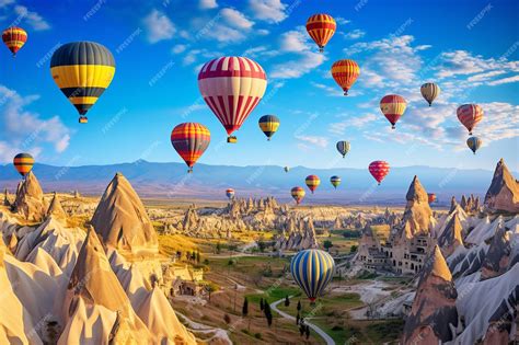 Hot Air Balloons Flying Over Spectacular Cappadocia Premium Ai