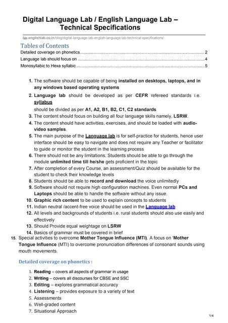 digital language lab english language lab technical specifications