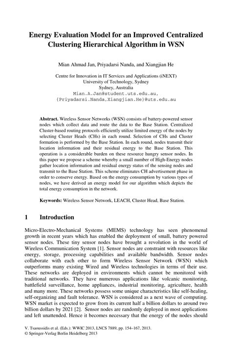 Pdf Energy Evaluation Model For An Improved Centralized Clustering