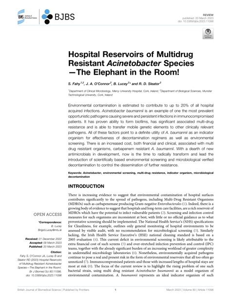 Pdf Hospital Reservoirs Of Multidrug Resistant Acinetobacter Species—the Elephant In The Room