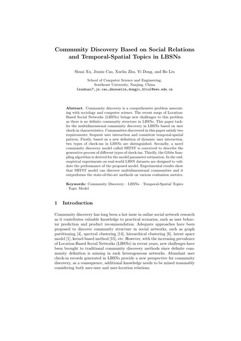 Pdf Community Discovery Based On Social Relations And Temporal Spatial Topics In Lbsns