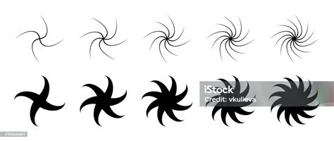 다른 비틀림 또는 소용돌이 요소 세트 검은색 회전 및 회전 효과 컬렉션 원형 방사형 회전 회오리바람 기호는 그래픽 디자인을 위한 번들입니다 토네이도 또는 소용돌이 회전 팩